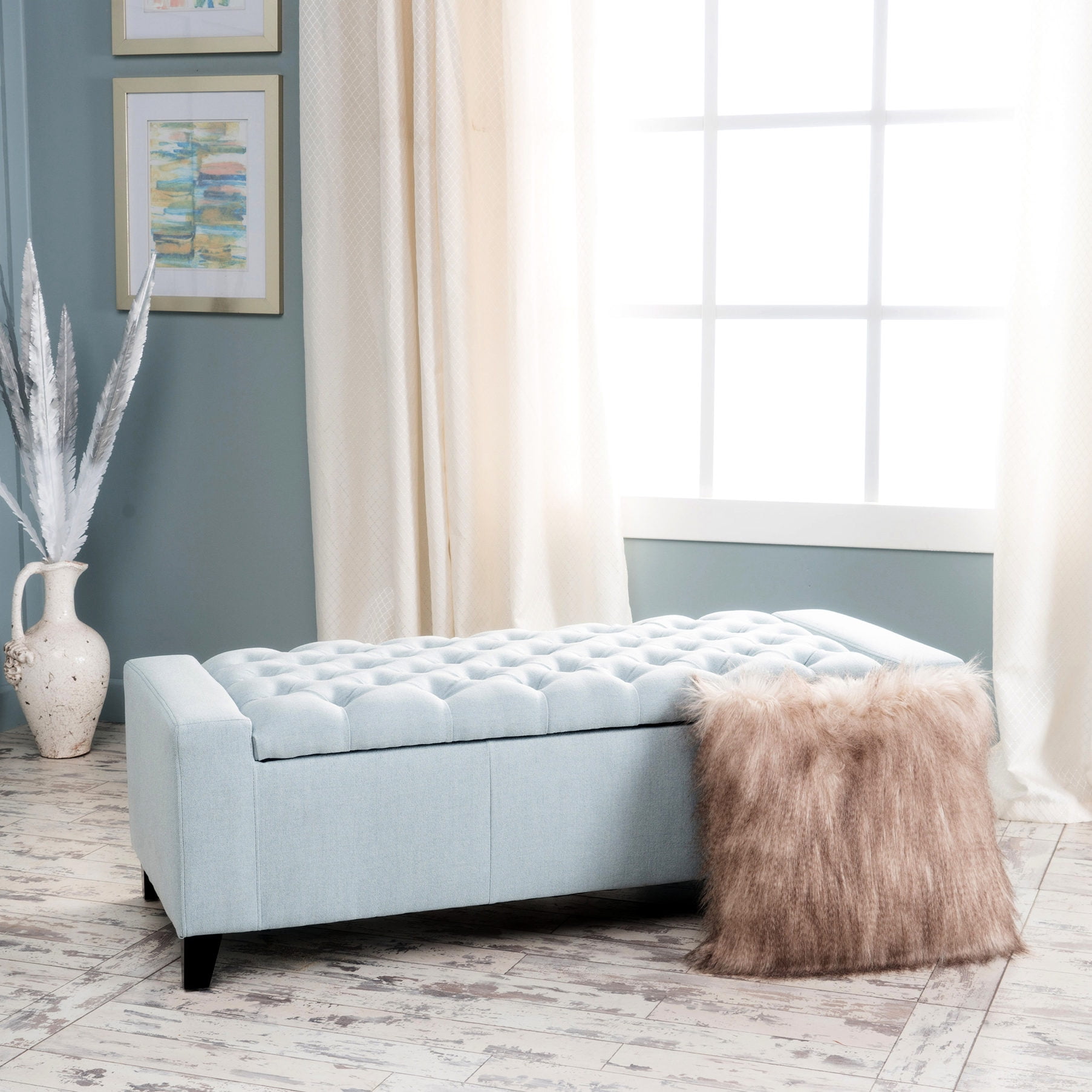 Blue Light Sky Ottoman / Clears Coffee Table Clutter / Serves Multiple ...