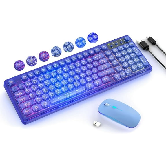 Blue Light Up Keyboard and Mouse Wireless,Cute 2.4Ghz Cordless ...