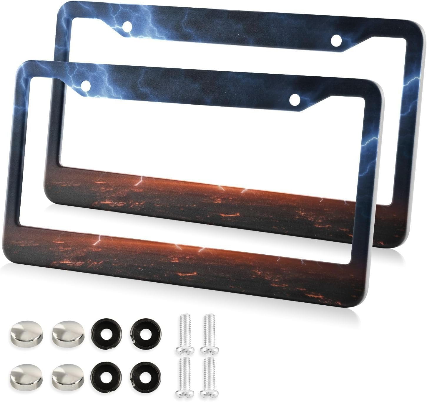 Blue Lightning License Plate Frame, Aluminum Car Tag Frames, 2 Pack ...