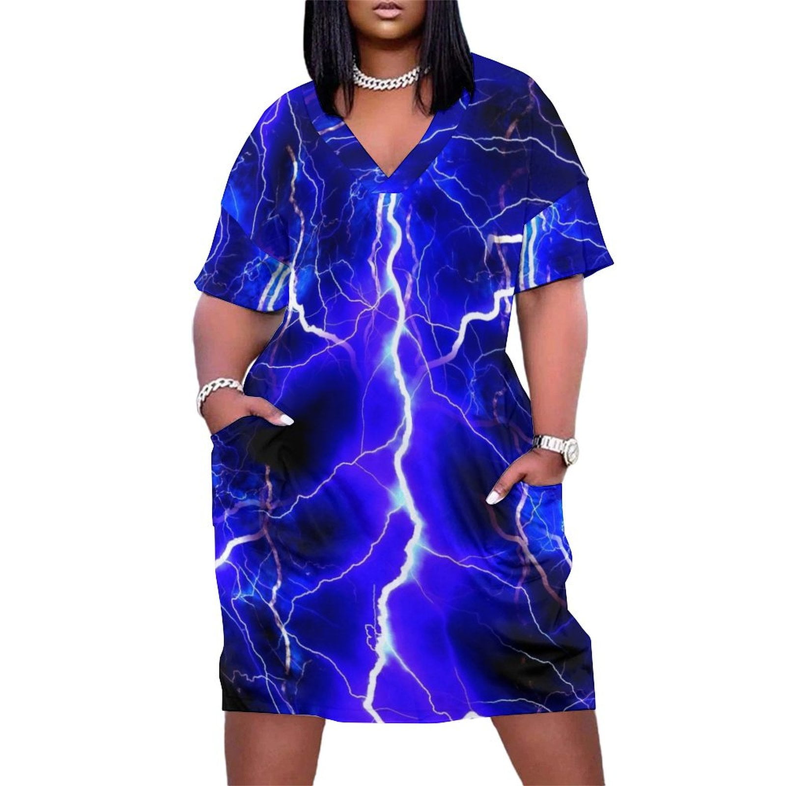 Blue Lightning Loose Pocket Dress Elegant gown Elegant gowns Long veiled dresses birthday ...