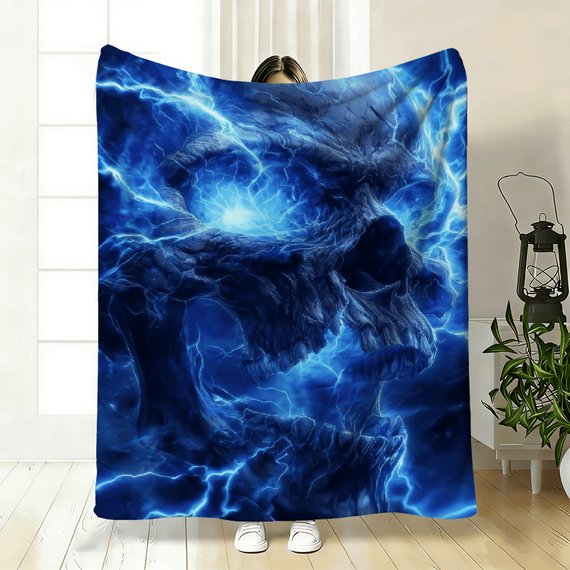 Blue Lightning Skull Blanket with, Lightweight Soft Warm Throw for Home ...