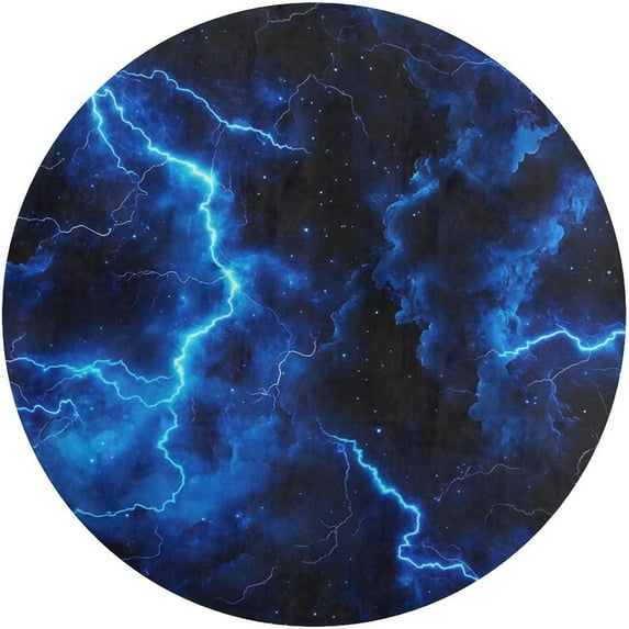 Blue Lightning Soft Non-Slip Area Rugs Round Coral Velvet Floor Mat ...