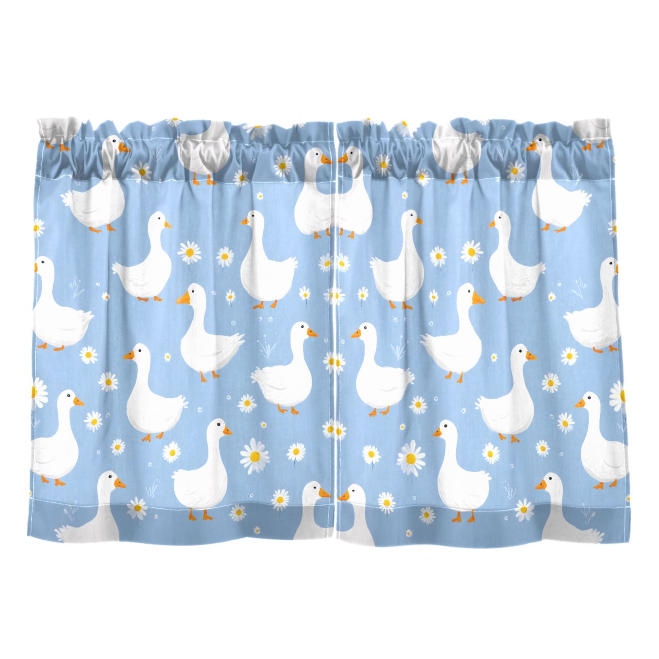 Blue Lily Floret Pattern Tier Curtains Tier Kitchen Living Room Bedroom ...