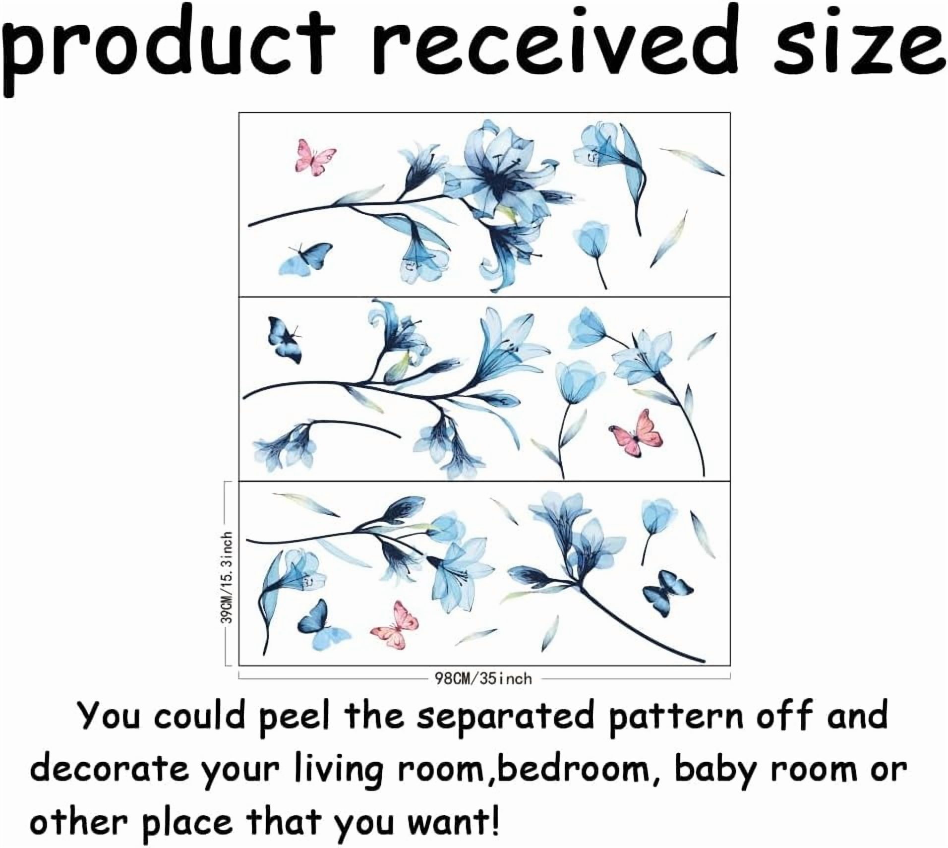 Blue Lily Wall Stickers Floral Butterflies Vinyl Decal Bedroom ...