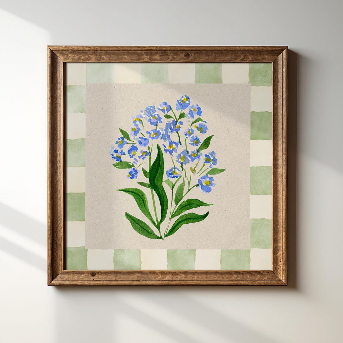 Blue Lily Watercolor Checker Square Print, Instant Trendy Decor, Floral ...