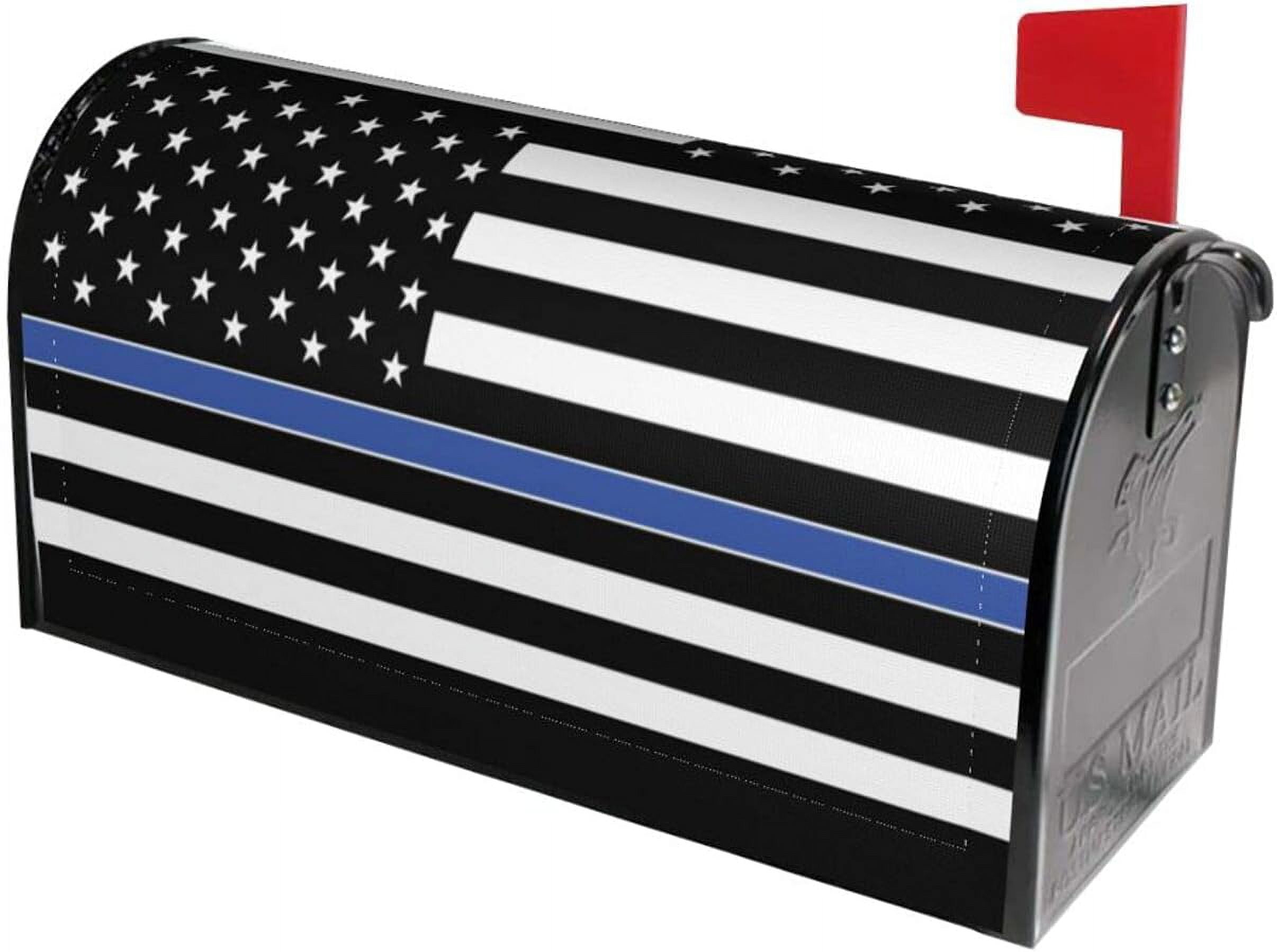 Blue Line American Flag Mailbox Covers, Magnetic Post Box Cover Wraps ...