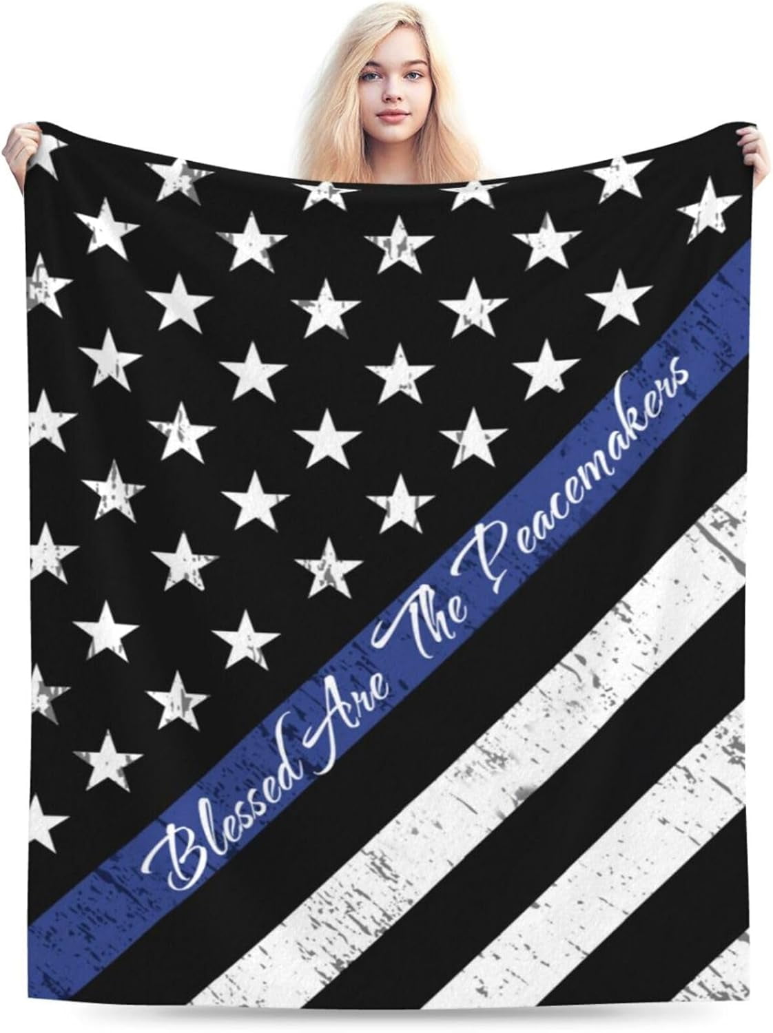 Blue Line American Flag Police Blanket Throw Blanket Gifts for Women ...