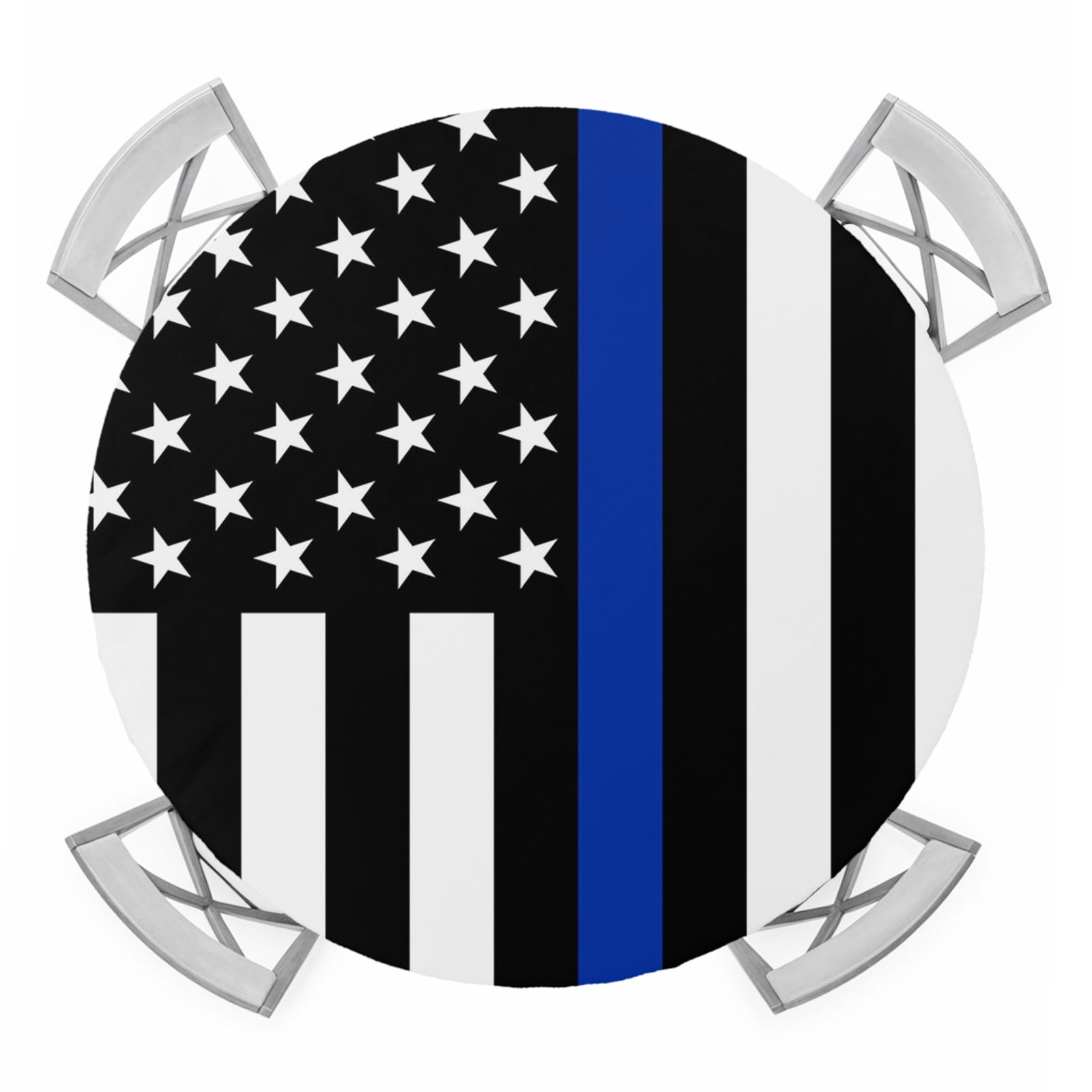 Blue Line American Flag Round Table Cover, White Black Stripes Vintage ...