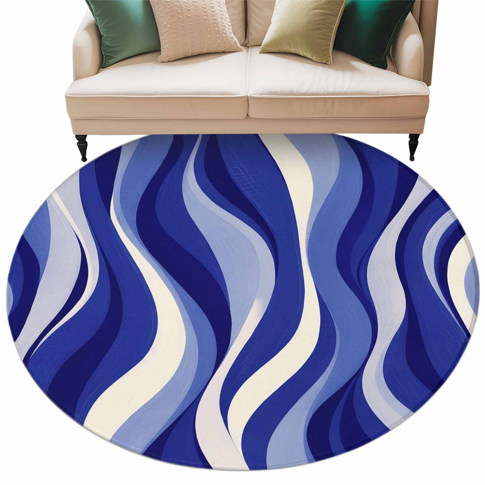 Blue Line Area Rug, Gradient Abstract Twisted Wave Washable Large ...