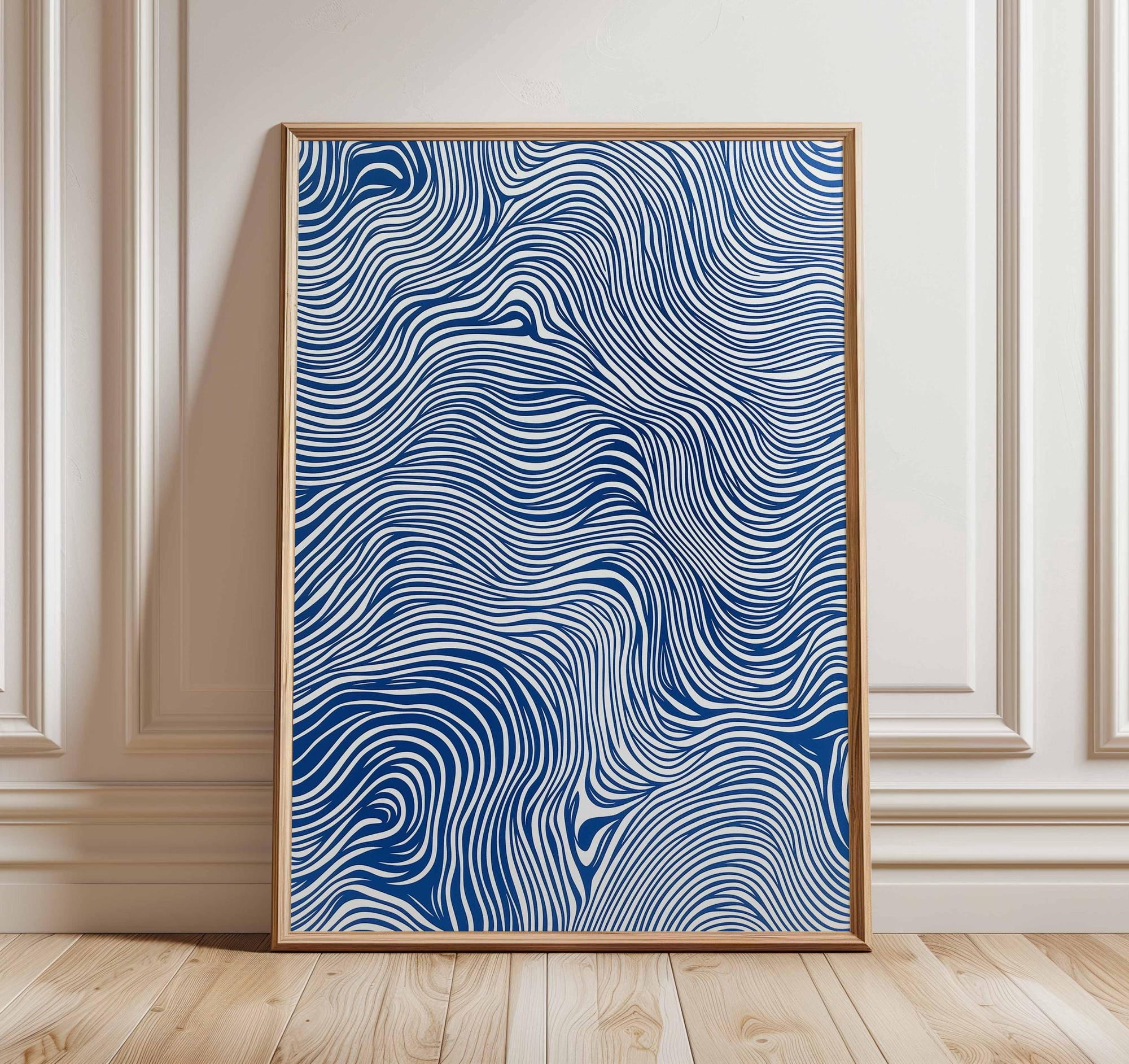Blue Line Art Poster Minimalist Abstract Wall Art Modern Wave Print ...