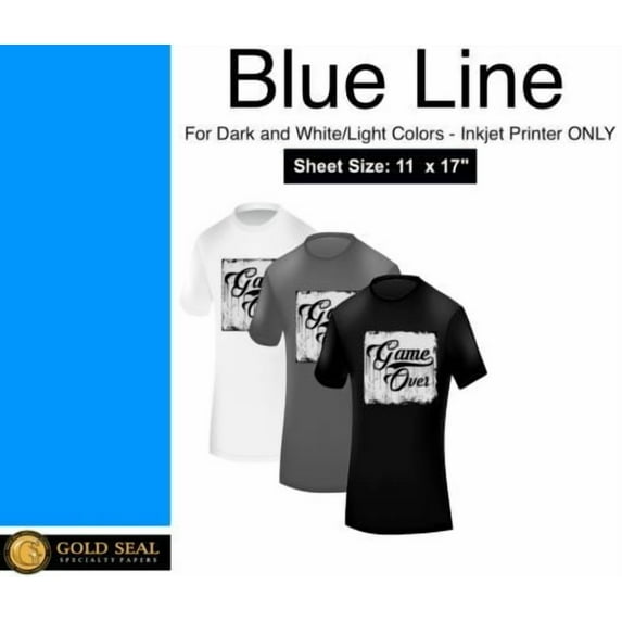 Blue Line Dark Iron On Heat Transfer Paper for Inkjet 11 x 17 - 40 ...
