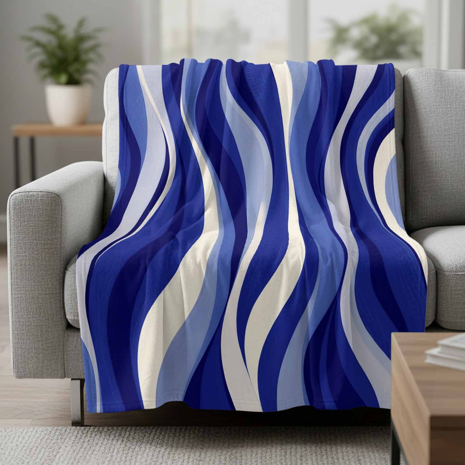 Blue Line Fleece Throw Blanket Gradient Abstract Twisted Wave Ultra ...