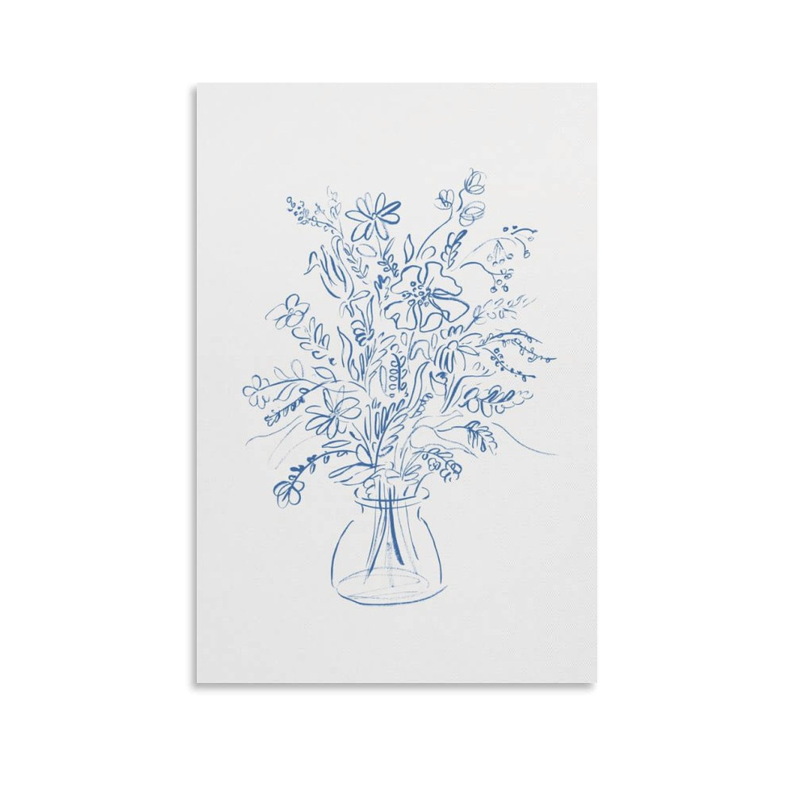 Blue Line Flower Wall Art Plant Pattern Poster Artworks Canvas Poster ...