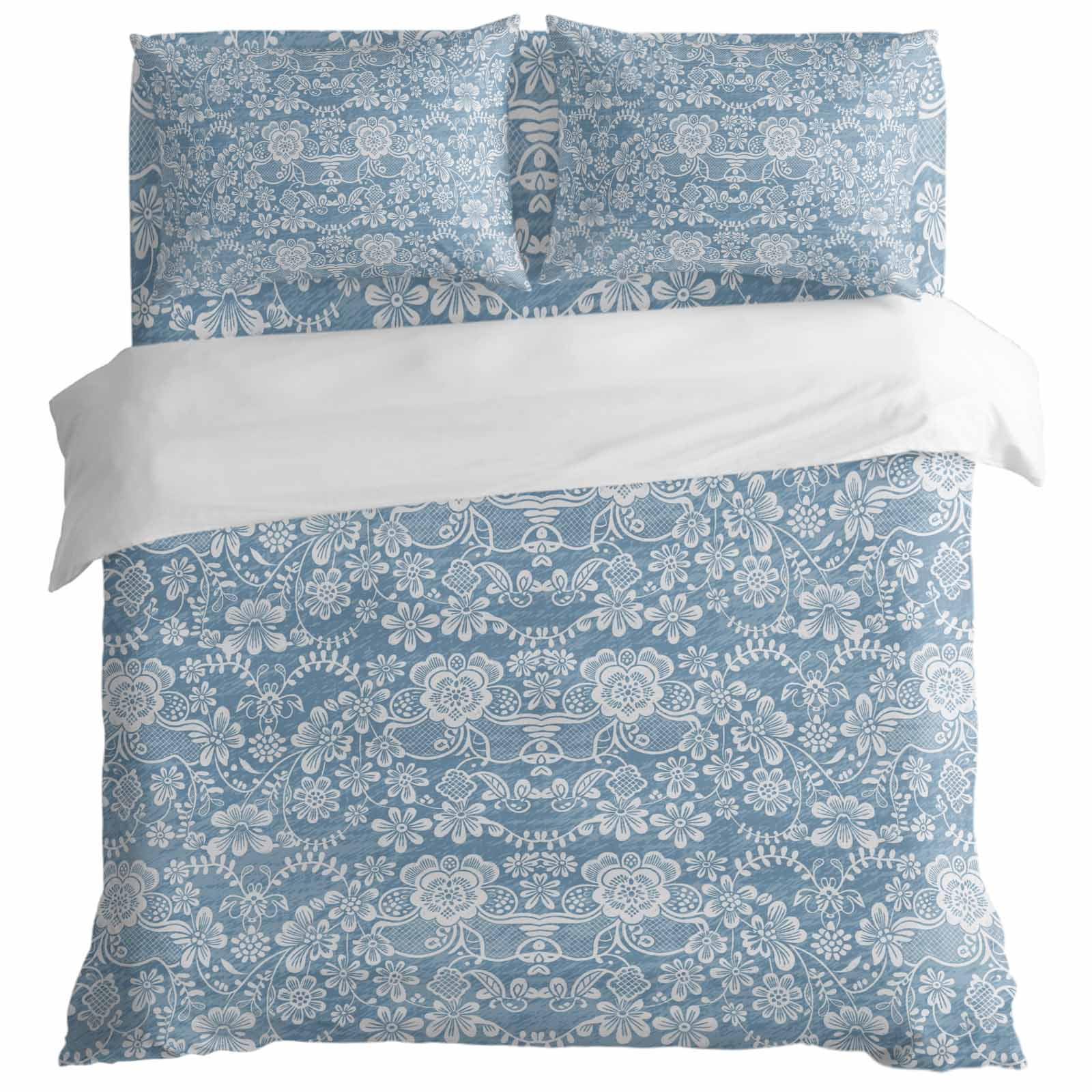 Blue Line Flowers Duvet Cover Set California King Size, French Country ...