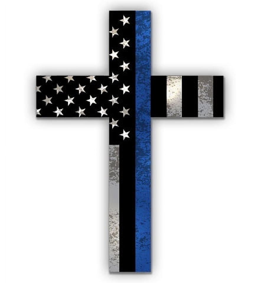 Blue Line Police Cross - 12" Vinyl Sticker Waterproof Decal - Walmart.com