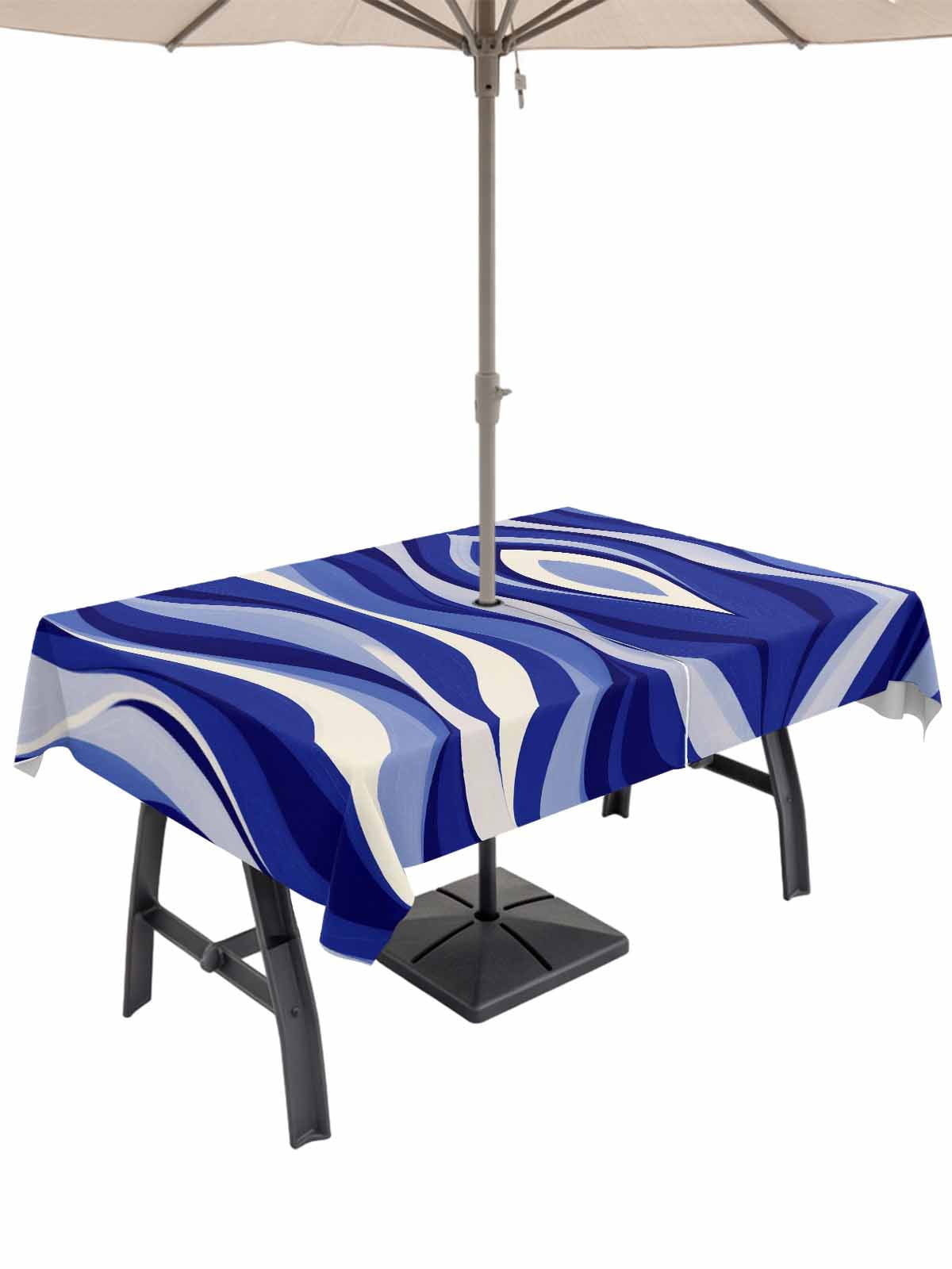 Blue Line Rectangle Outdoor Tablecloth with Umbrella Hole Gradient ...