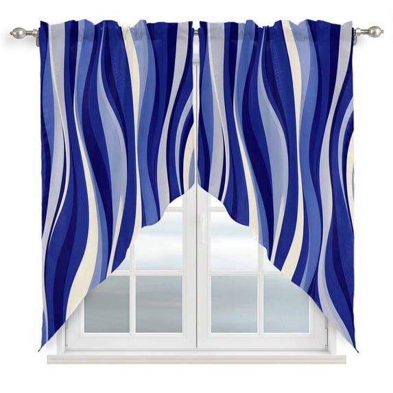 Blue Line Swag Curtain Valance for Window 2 Panels Gradient Abstract ...