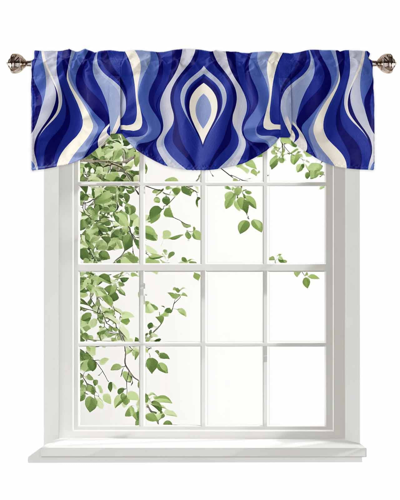 Blue Line Tie Up Valances Curtain, Gradient Abstract Twisted Wave ...
