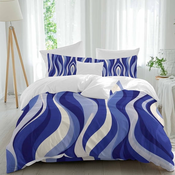 Blue Line Twin Size Comforter Set, Gradient Abstract Twisted Wave ...