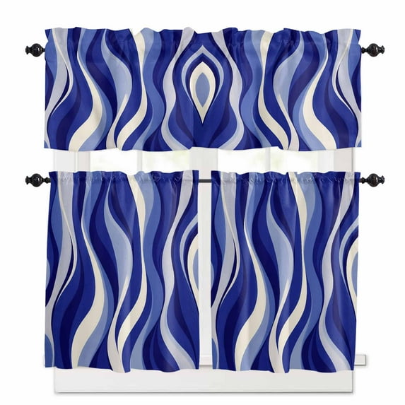 Blue Line Window Curtains Valance Set of 3 Gradient Abstract Twisted ...