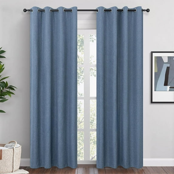 Blue Linen Blackout Curtains 84 Inch Length 2 Panels Set for Bedroom ...