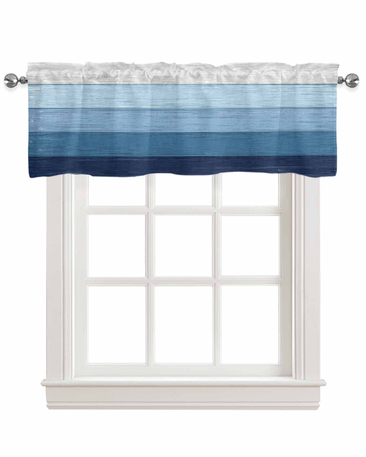 Blue Linen Curtain Valance for Bedroom/Bathroom/Kitchen/Office/Living ...