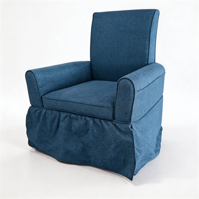Blue Linen Fabric 360 Swivel Barrel Accent Chair with Rocking Base for ...