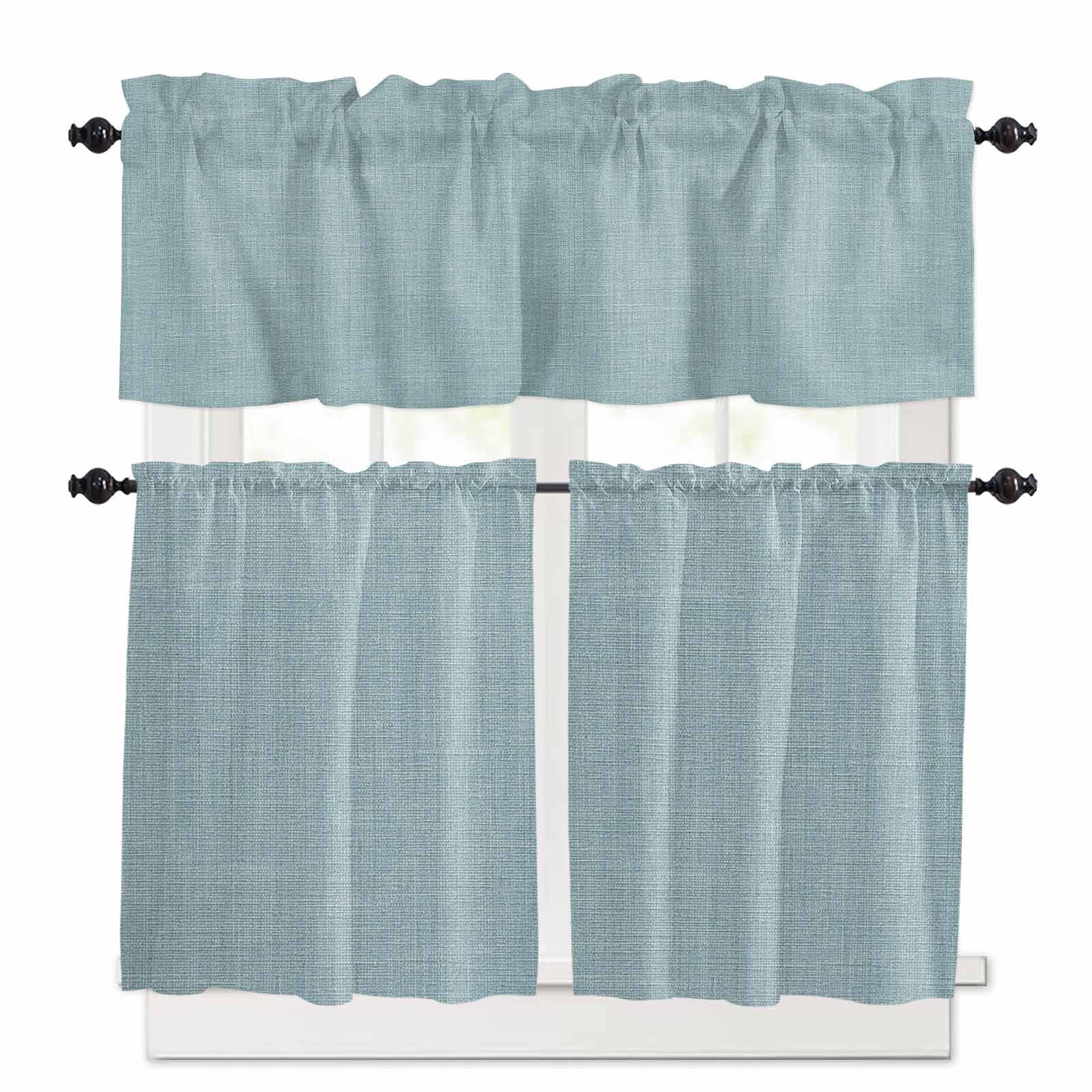 Blue Linen Kitchen Curtains Valances and Tiers Farmhouse Pure Color ...
