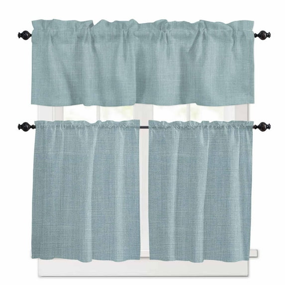 Blue Linen Kitchen Curtains Valances and Tiers Farmhouse Pure Color ...
