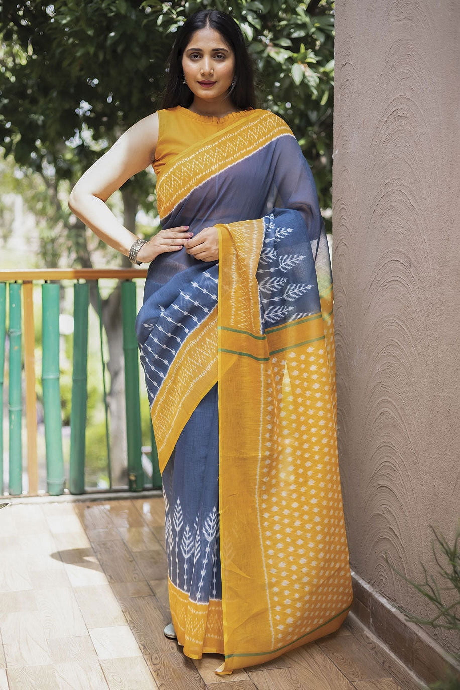 Blue Linen Saree - Walmart.com