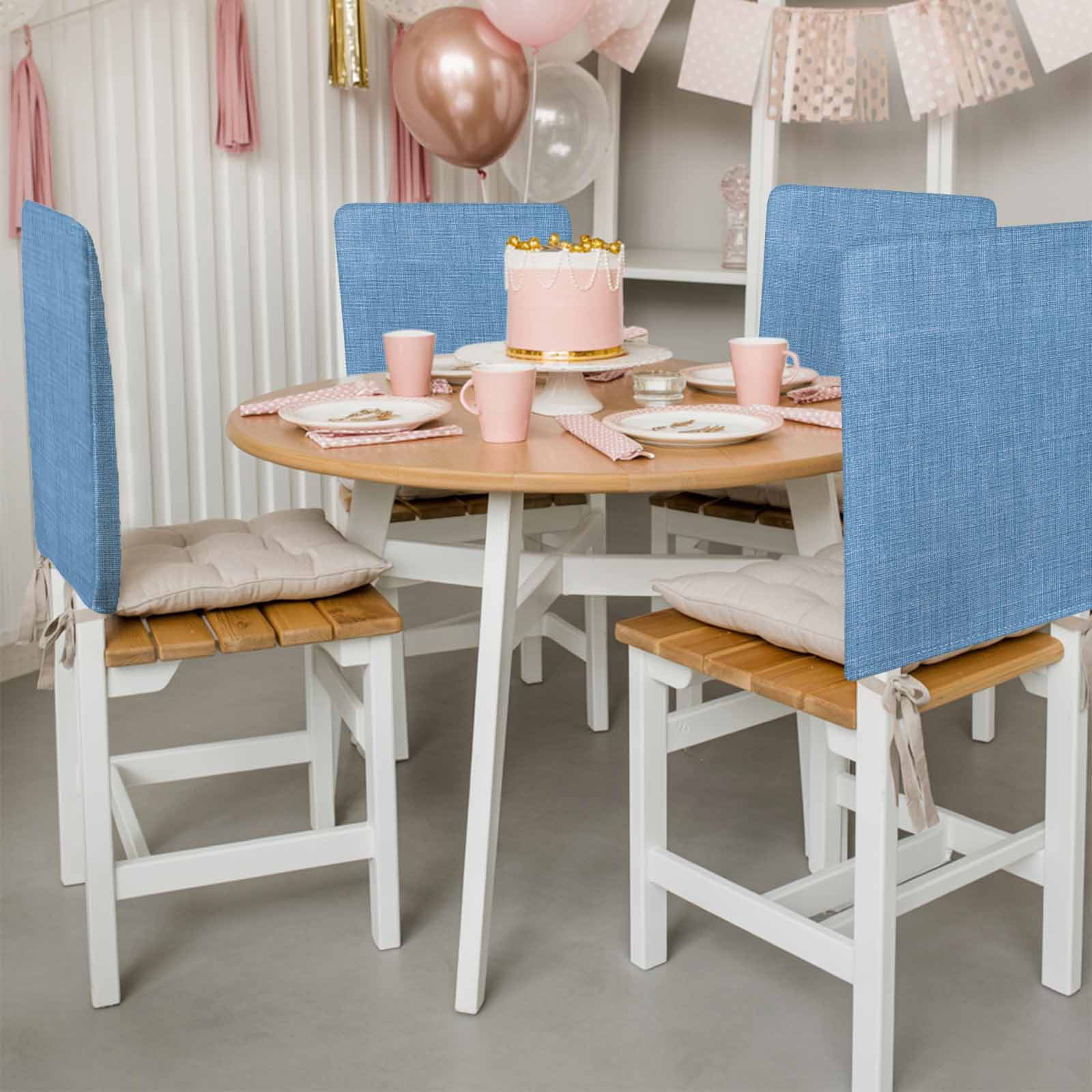 Blue Linen Texture Dining Chair Back Cover Only, Farmhouse Solid Color ...