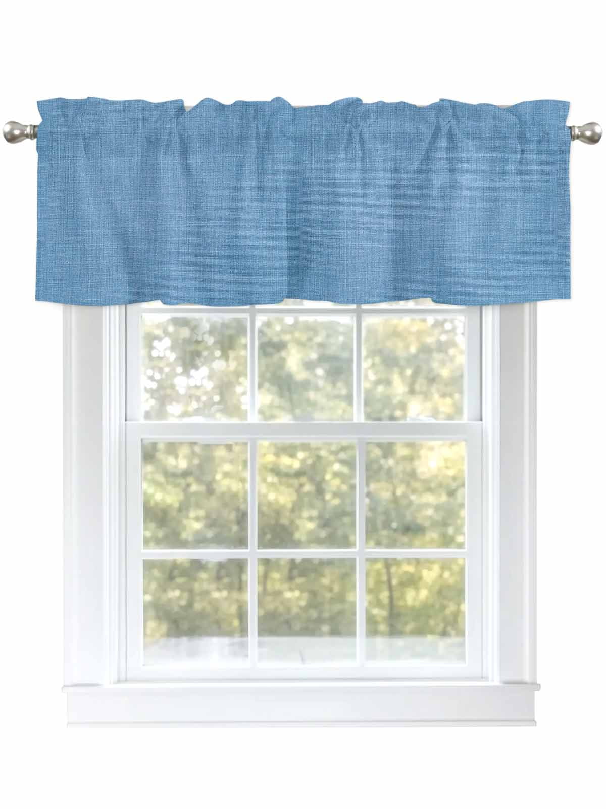 Blue Linen Texture Valances for Windows, Rod Pocket Kitchen Valance ...