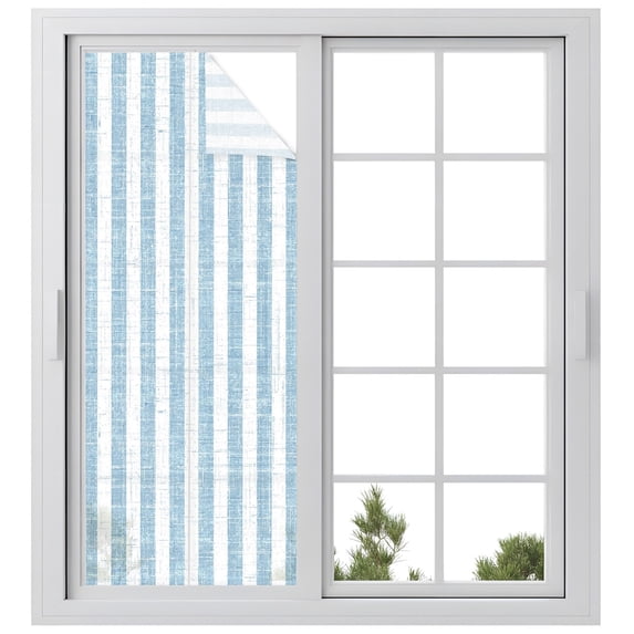 Blue Linens Window Privacy Film, Modern Abstract Stripes Farmhouse ...