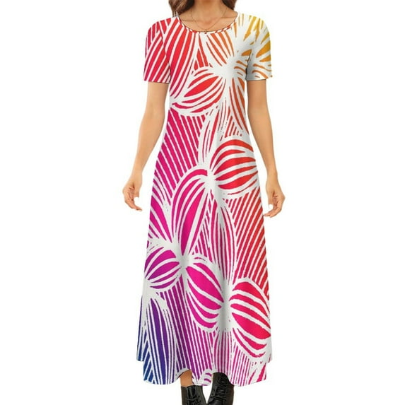 Blue Lines Dress Abstract Print Elegant Maxi Dress Female Short Sleeve ...
