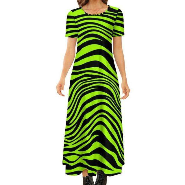 Blue Lines Dress Abstract Print Elegant Maxi Dress Female Short Sleeve ...