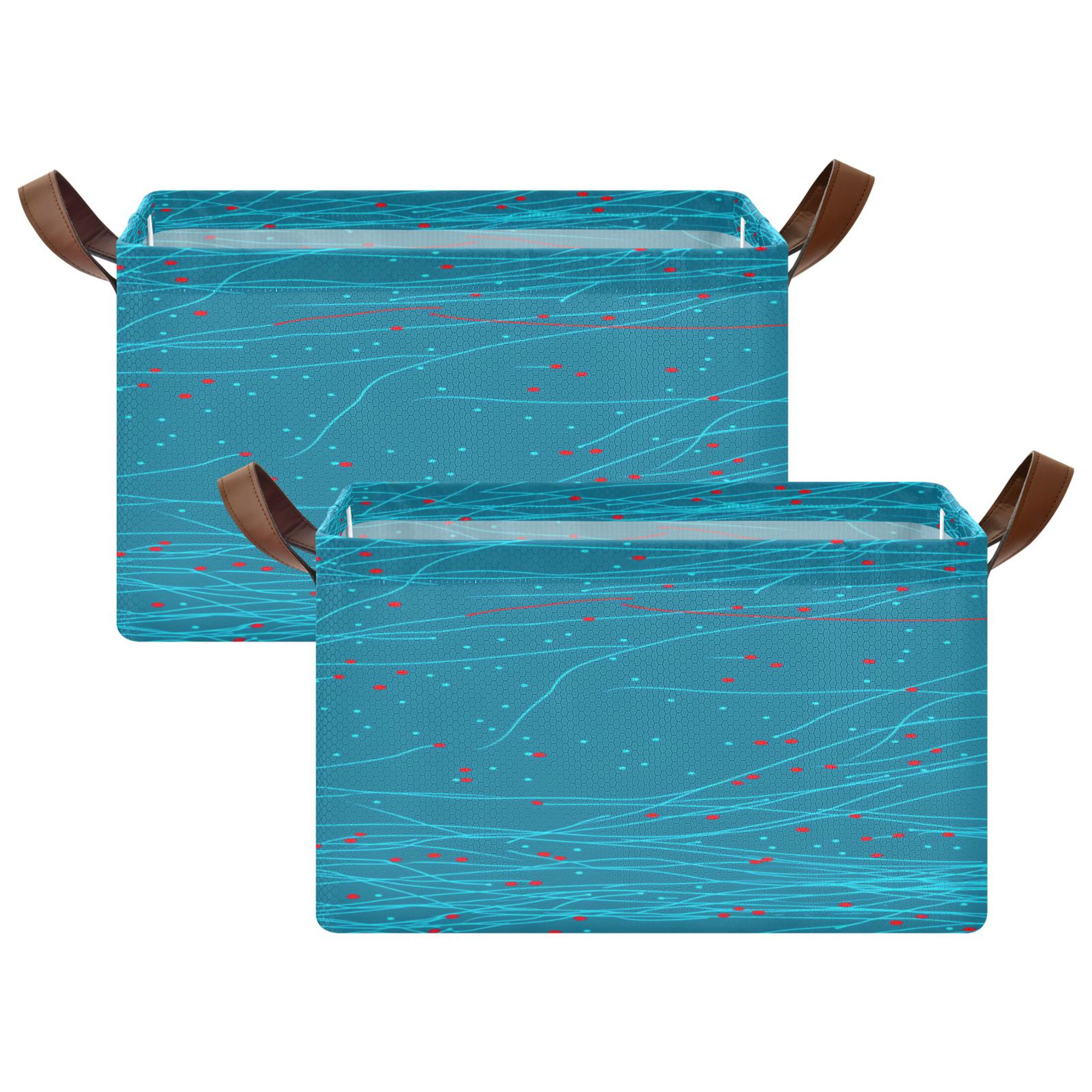 Blue Lines and Dots 16.9x11.4x10in Foldable Open Home Storage Bins ...