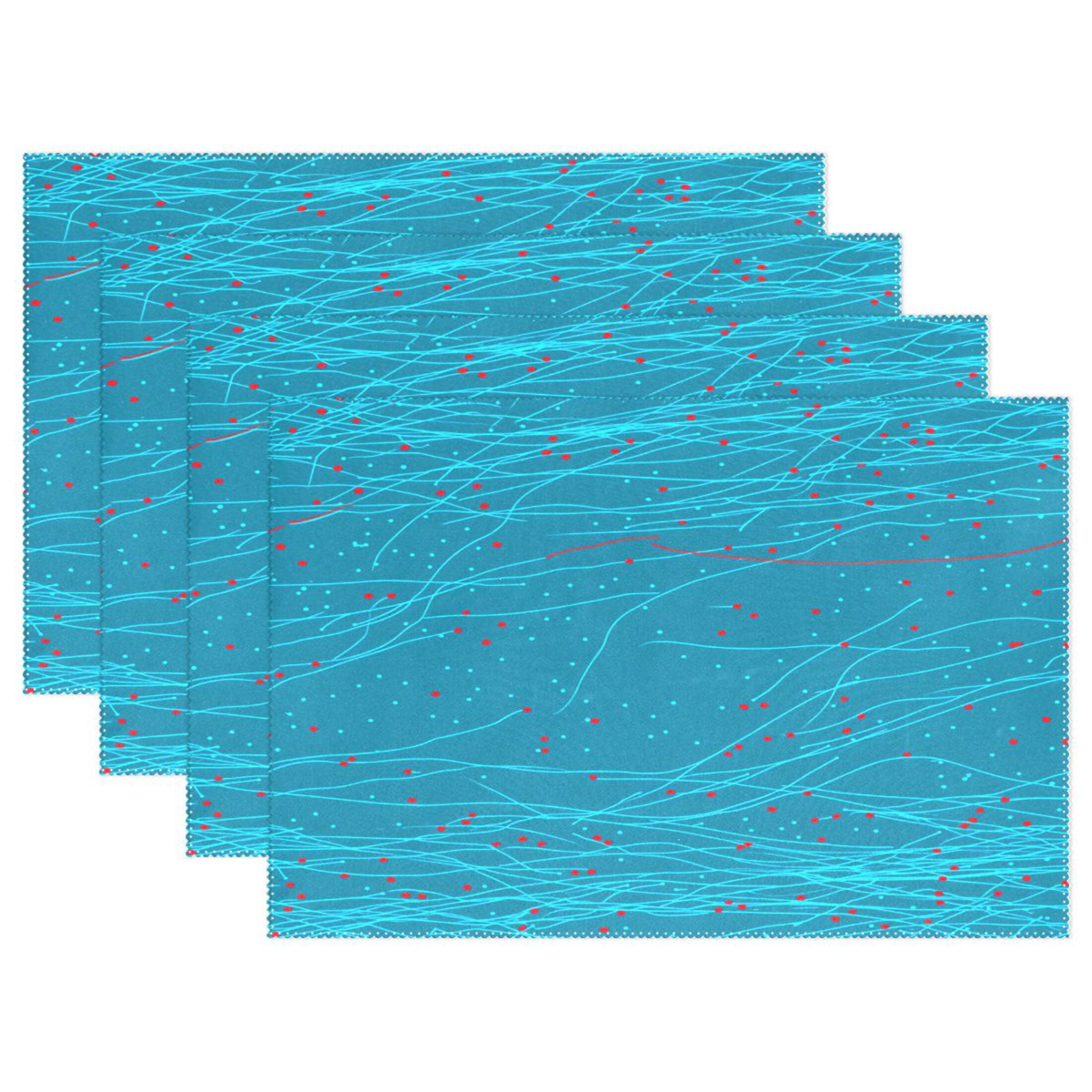 Blue Lines and Dots 4-Piece 12x18in Heat-Proof Place Mats Set, Non-Slip ...