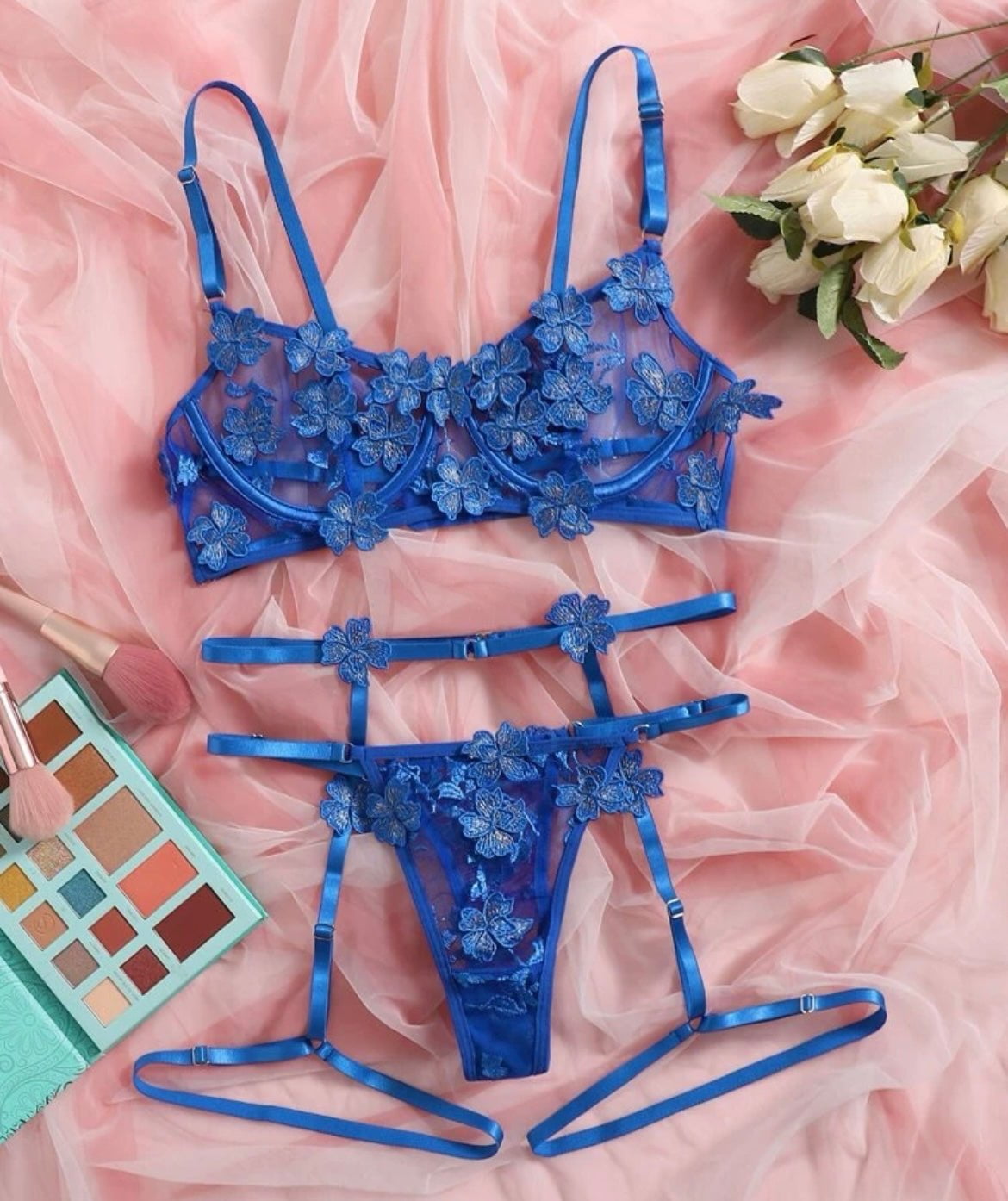 Blue Lingerie Set Embroidery