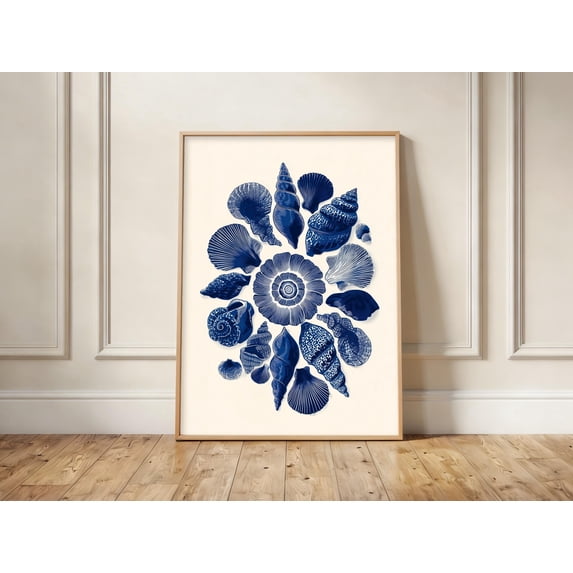 Blue Linocut Seashell Print Coastal Nautical Collection Wall Art Home ...