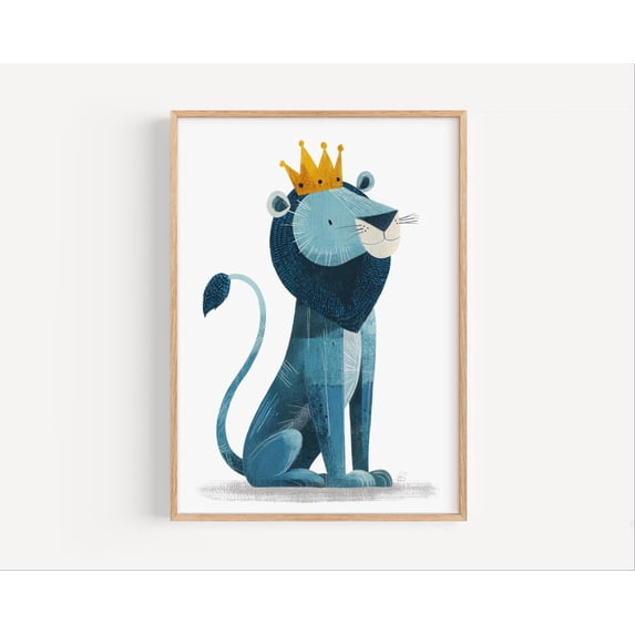 Blue Lion King Nursery Poster, Safari Animal Art, Stretched Canvas Size ...