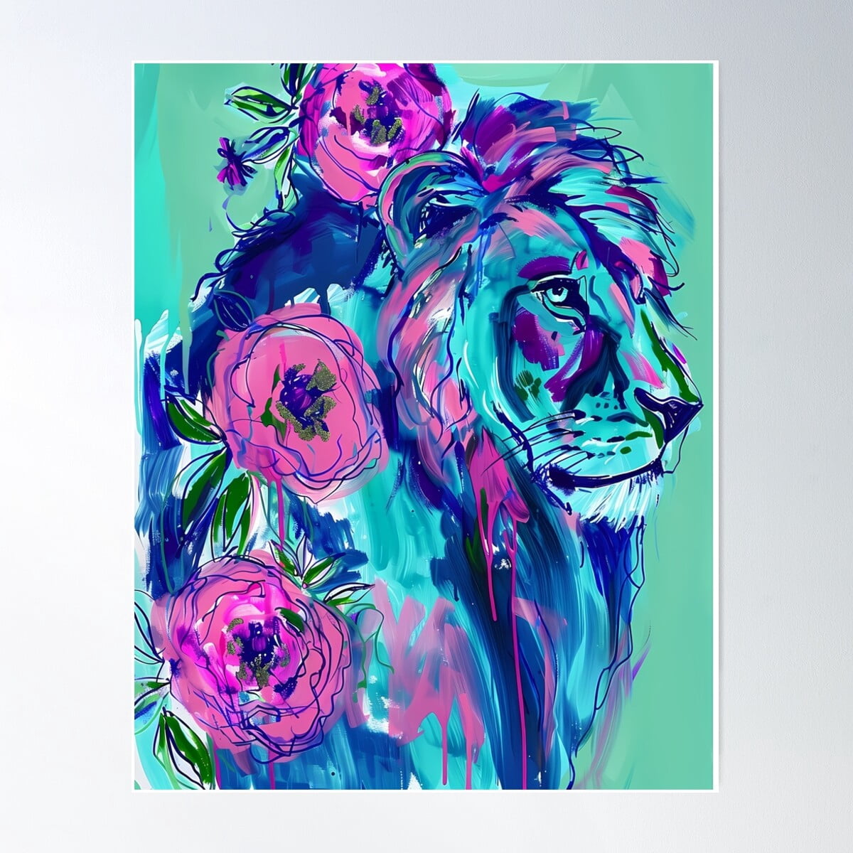 Blue Lion Poster Wall Art Modern Wall Decor For Living Room Bedroom Art ...