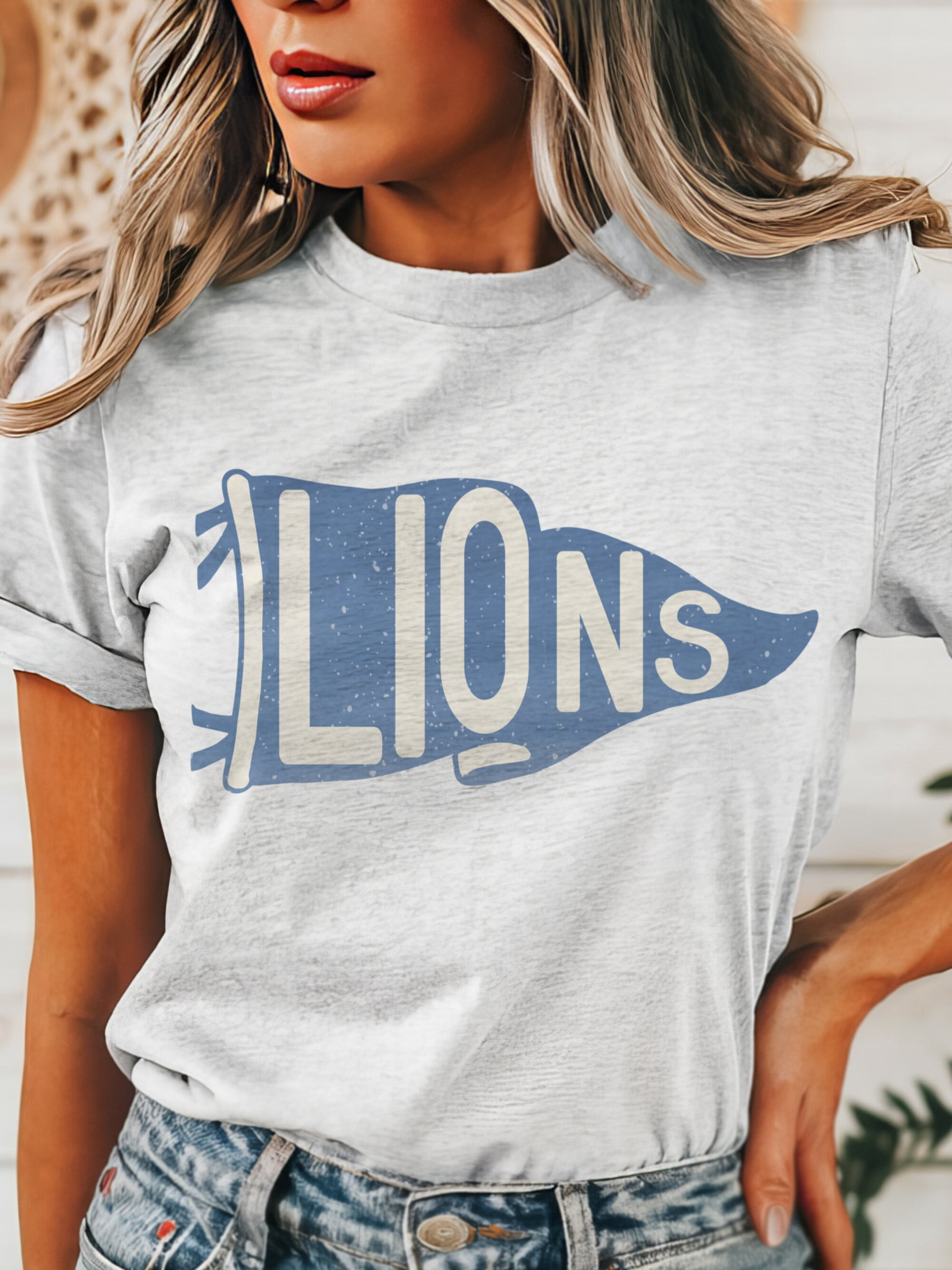 Blue Lions Pennant Mascot TShirt Blue Game Day Unisex Tee Lions TShirt ...