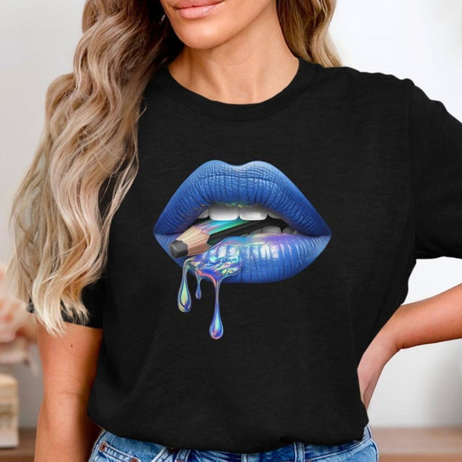 Blue Lips DR1ipping Paint T S1Hirt, Color Pencil Art T1EE, TR1ippurreal ...