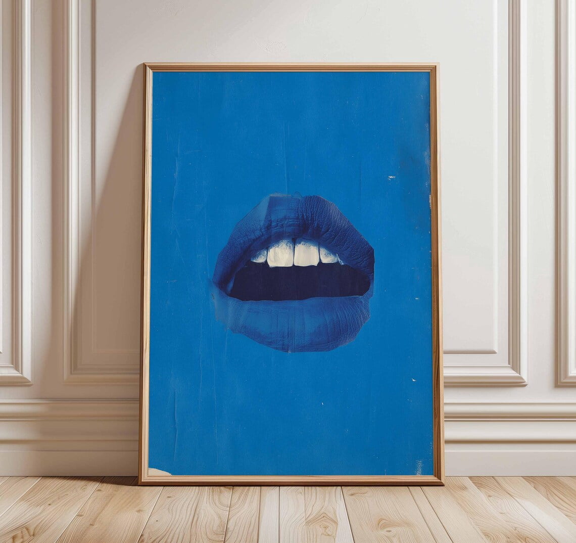 Blue Lips Pop Art Poster Bold Modern Wall Art Contemporary Abstract ...