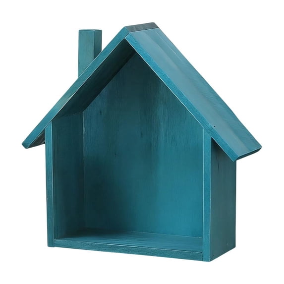 Blue Little House Wall Shelf Solid Wood For Children'S Room ...