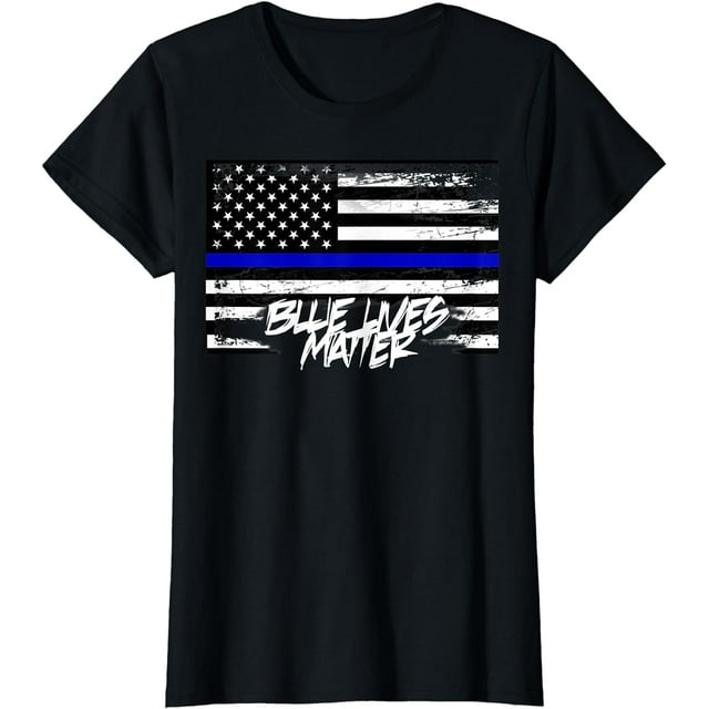 Blue Lives Matter T Shirt With American Flag Thin Blue Line - Walmart.com