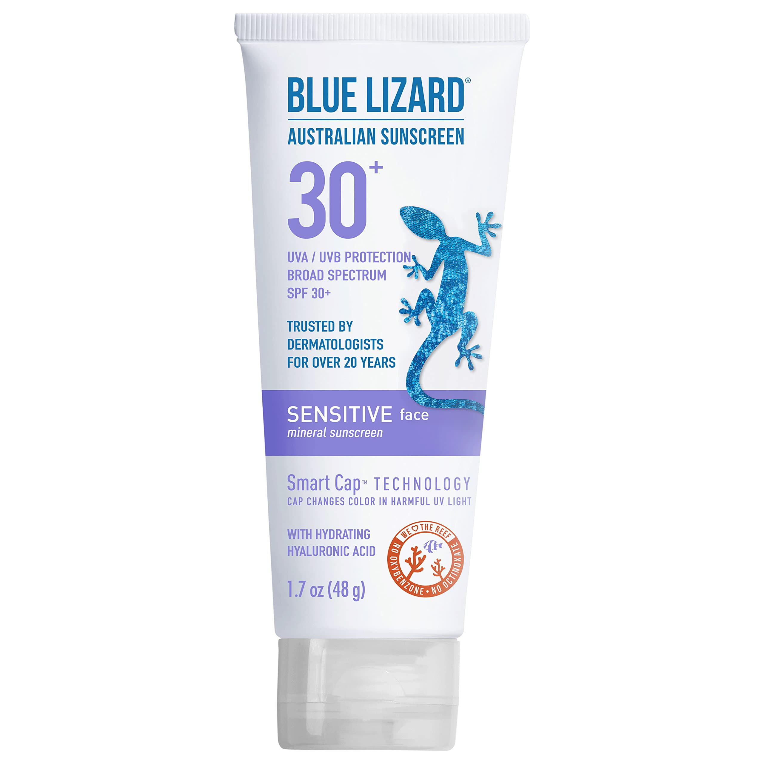 Blue Lizard Sensitive Face Sunscreen, SPF 30+, Zinc Oxide, Hyaluronic ...