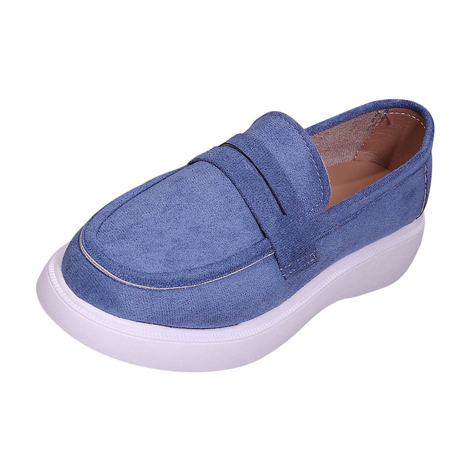 Blue Loafers For Women Thick Sole Slip On Soft Upper Solid Round Toe ...