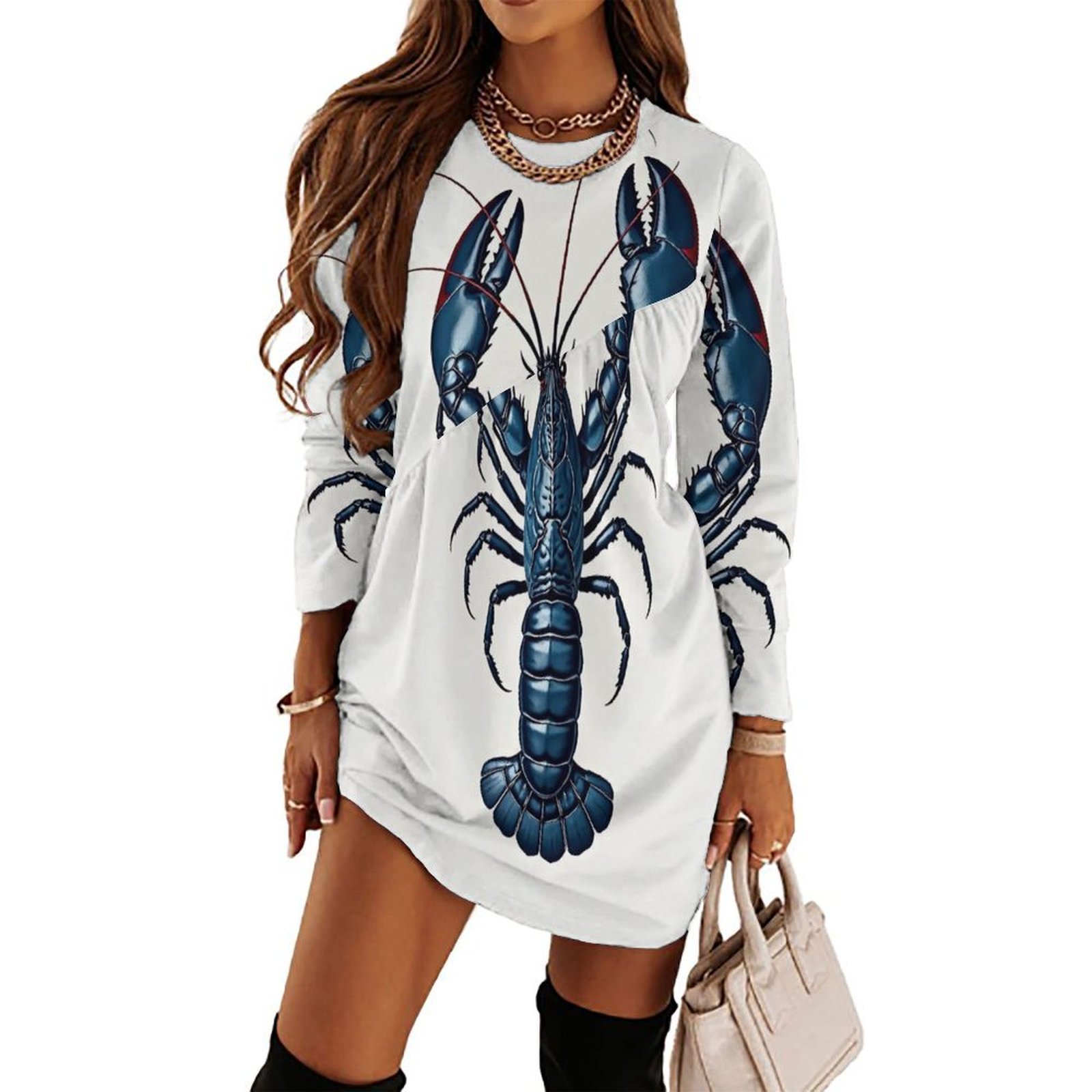 Blue Lobster Illustration Loose Dress Evening Dress Summer Dresses for ...