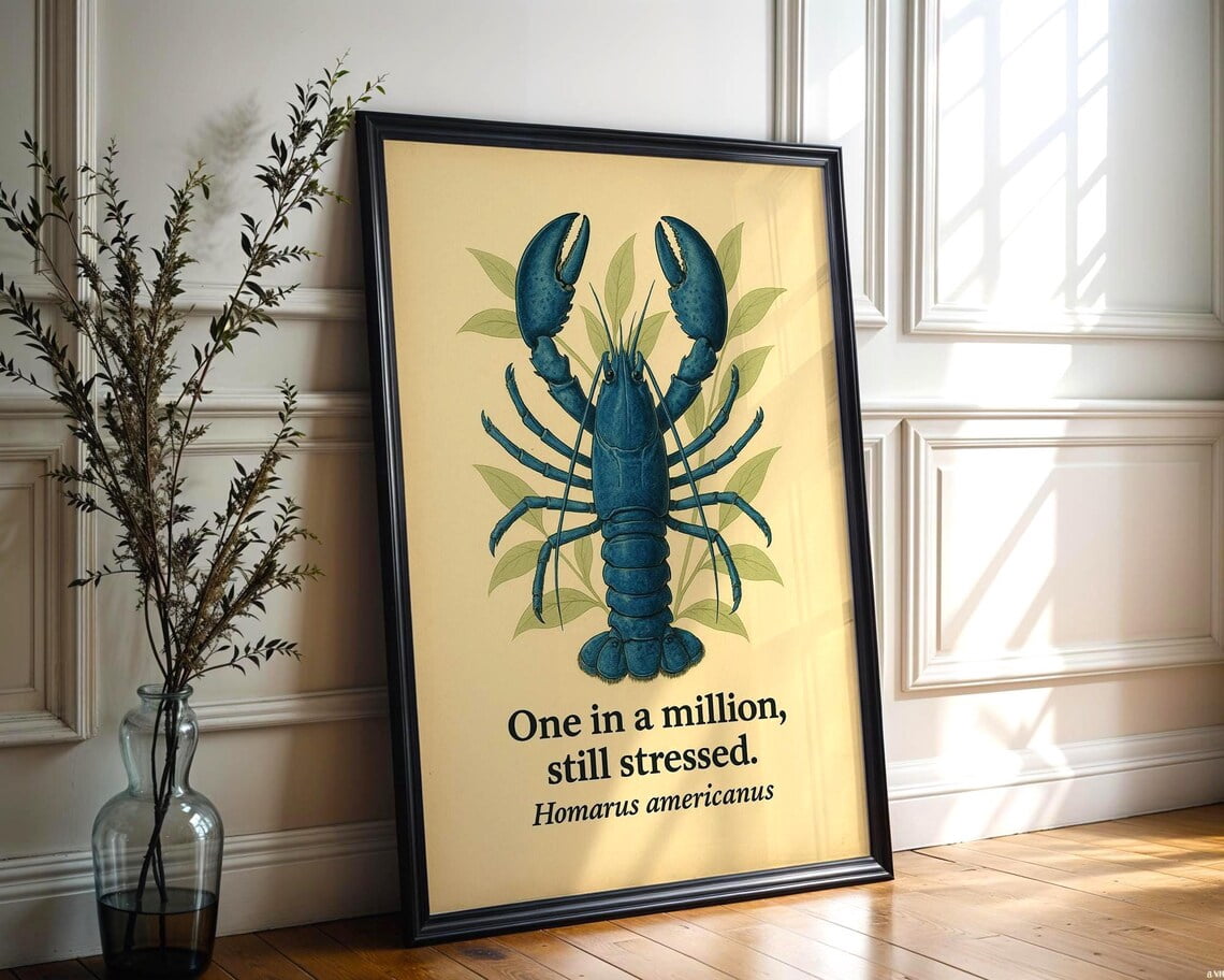 Blue Lobster Vintage Botanical Witty Natural History Poster Unframed ...